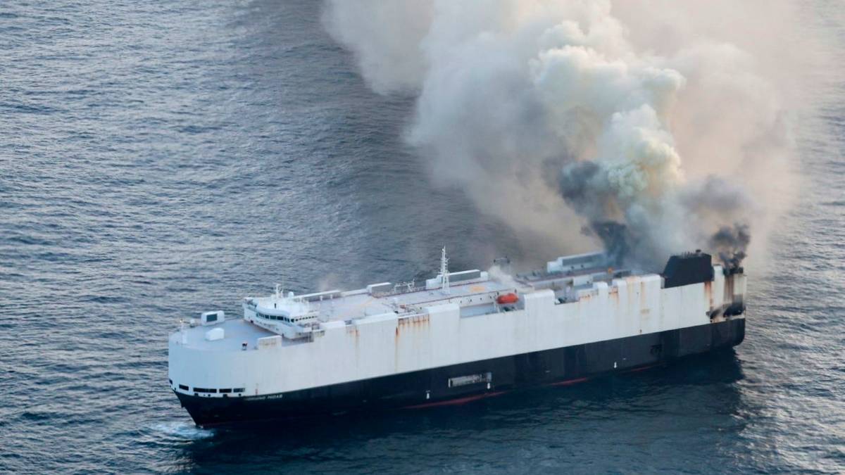 Coast Guard Helps Rescue Crew After Vehicle Cargo Ship Catches Fire
